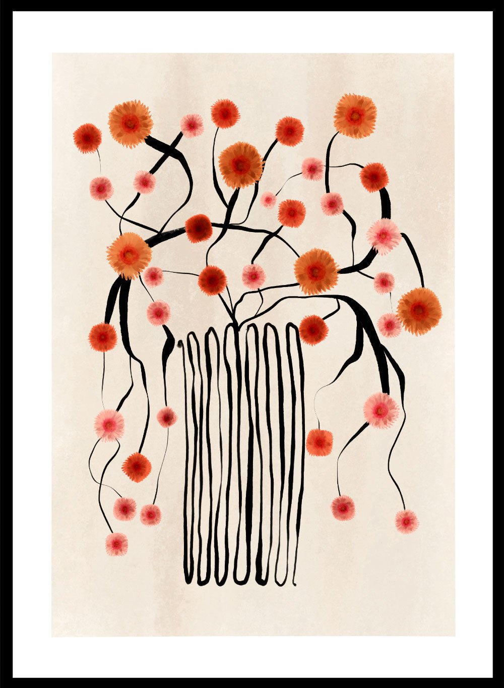 Colorful Orange Flowers in Abstract Vase Botanical Wall Art Print ...