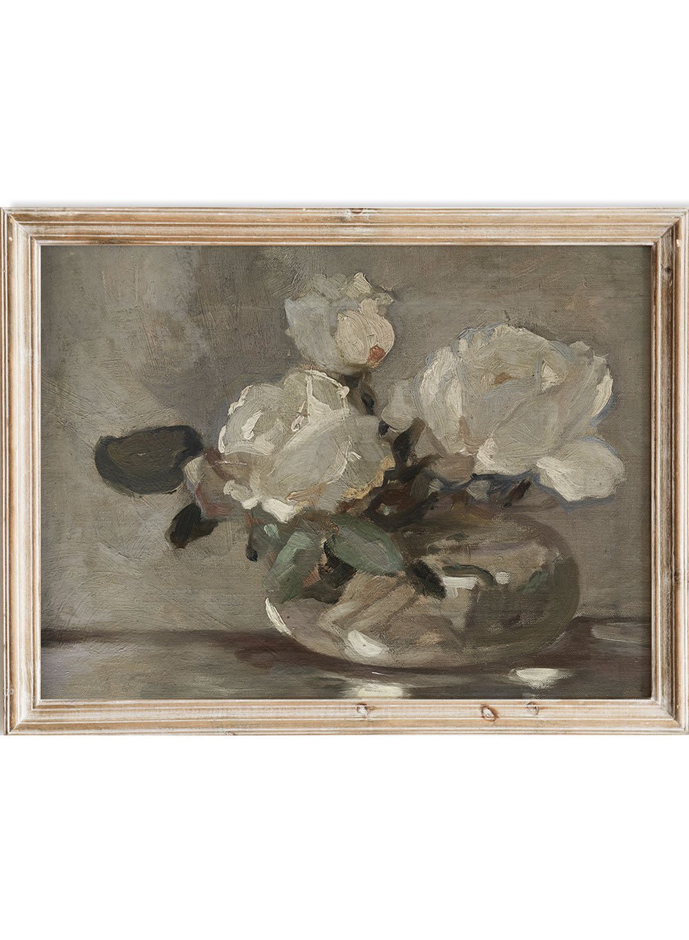 European Vintage White Roses Flowers in Vase Still Life Wall Art Print ...