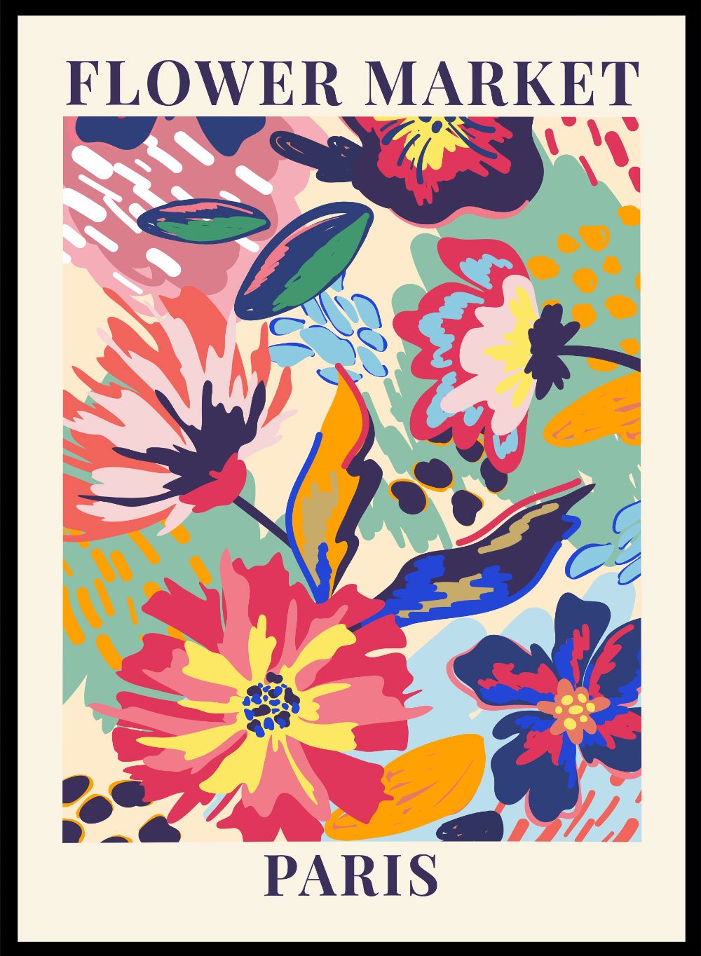 Flower Market Paris Colorful Botanical Art Print | Spring Flowers Print ...