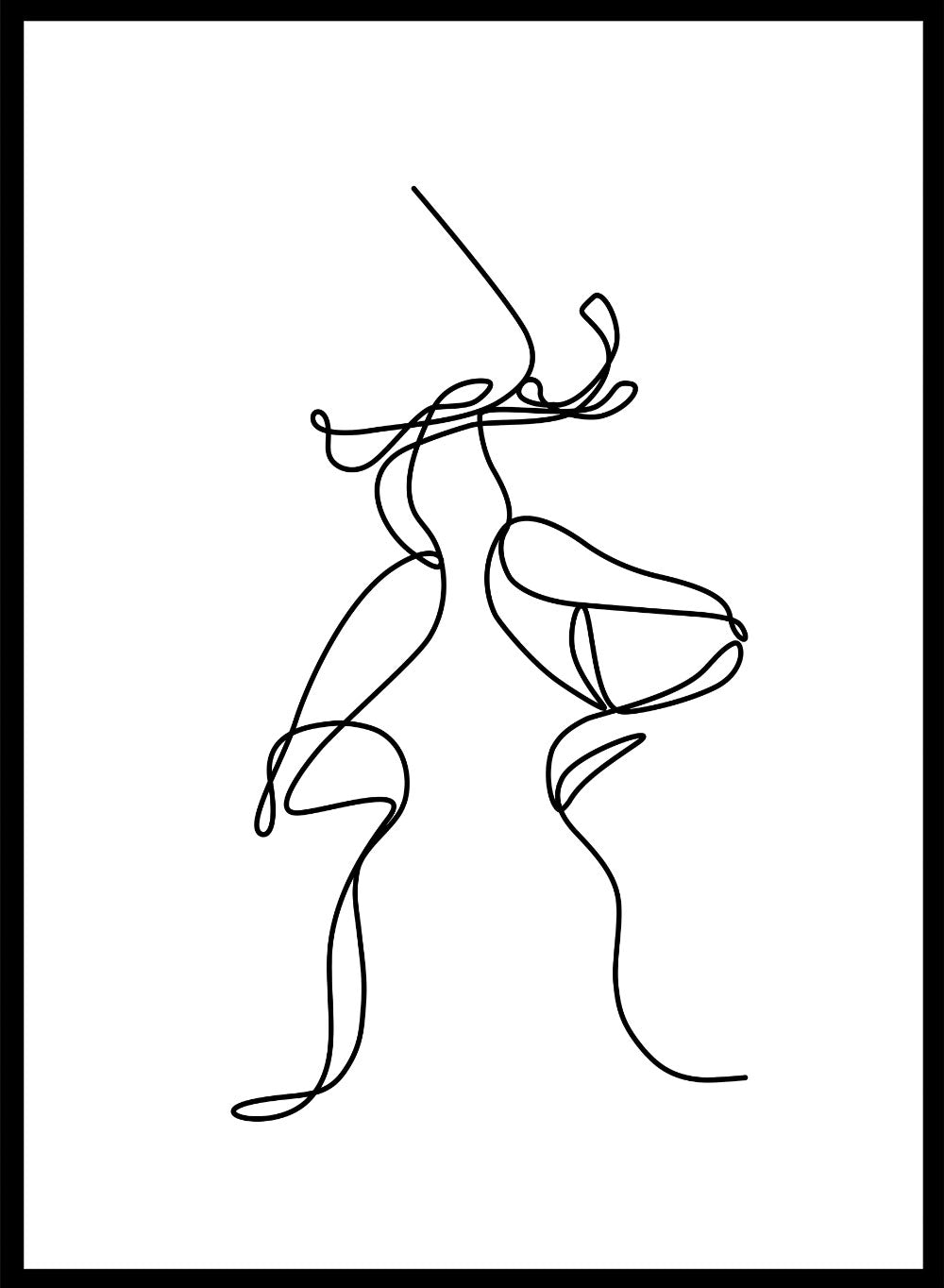 One Line Kissing Couple Line Art Print | Minimalist Single Line Love ...